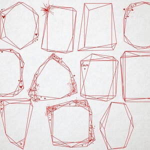 Red Metallic Crystal Frames Clipart, Lovely Frames, Geometric Frames ...