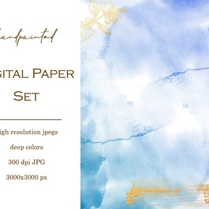 Gold Floral Watercolor Digital Paper, Watercolor Paper Clipart, Gold ...