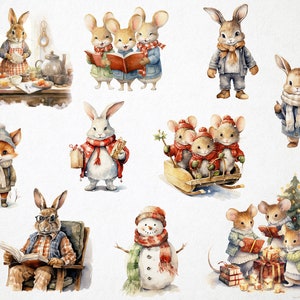 Furry Holidays Watercolor Clip Art, Rabbit Clipart, Winter Clip Art ...