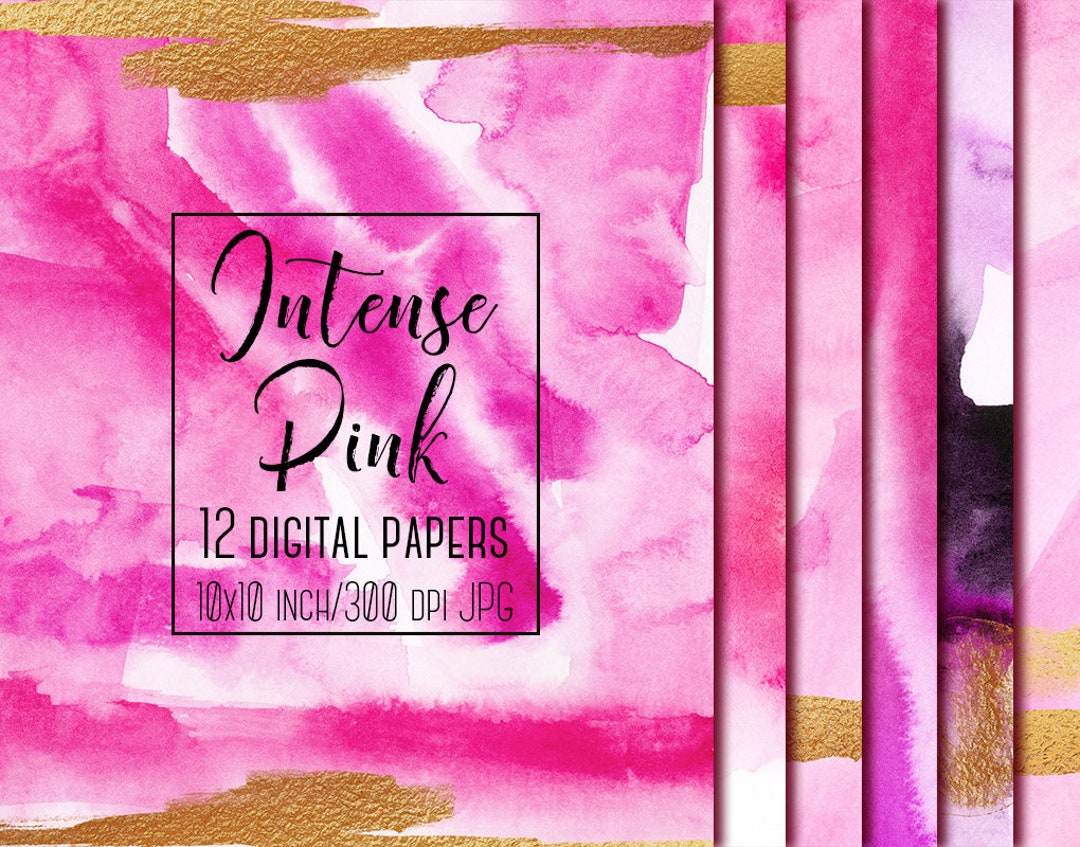 Intense Pink and Gold Watercolor Digital Paper, Watercolor Texture ...