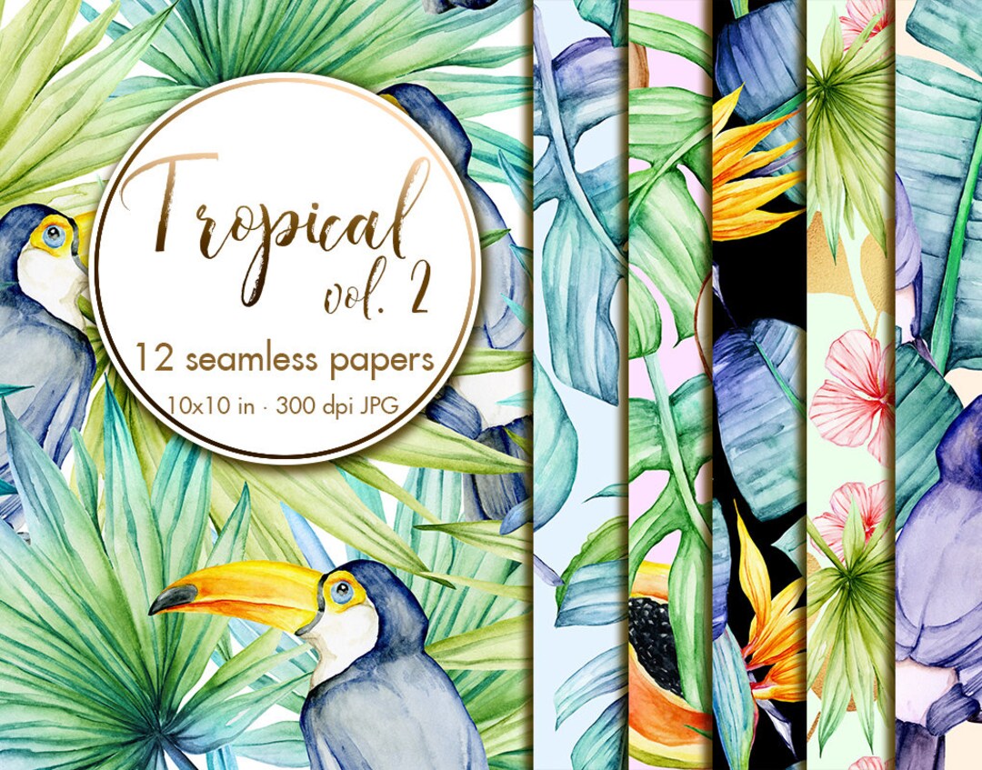 Tropical Seamless Digital Paper Pack, Floral Seamless Background ...