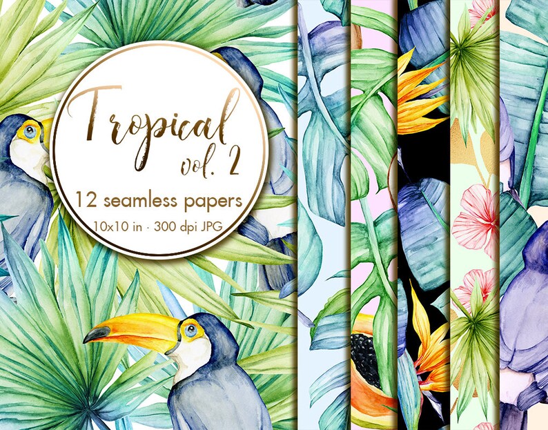 Tropical Seamless Digital Paper Pack Floral Seamless - Etsy