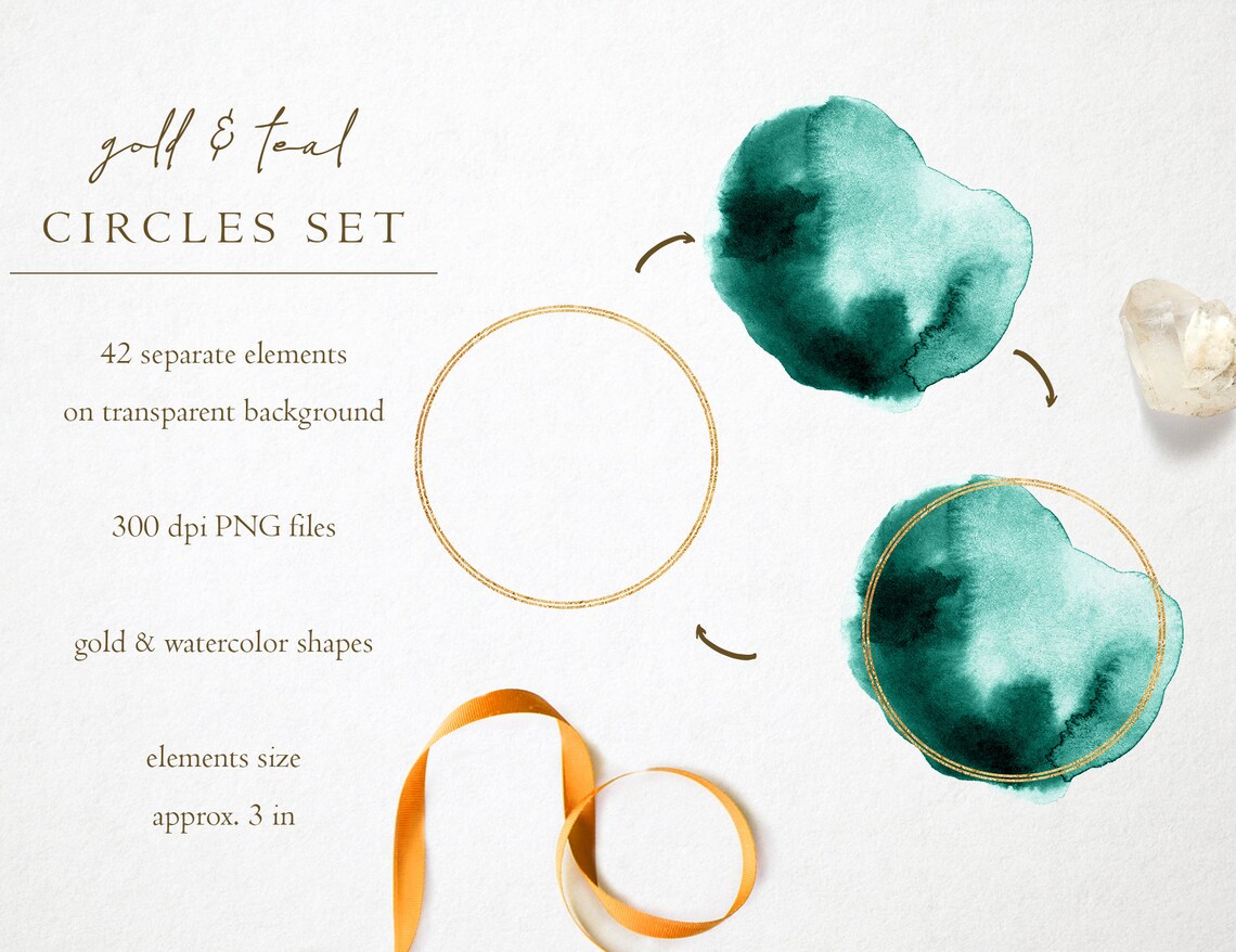 Gold Circles With Green Watercolor Watercolor Circles for - Etsy