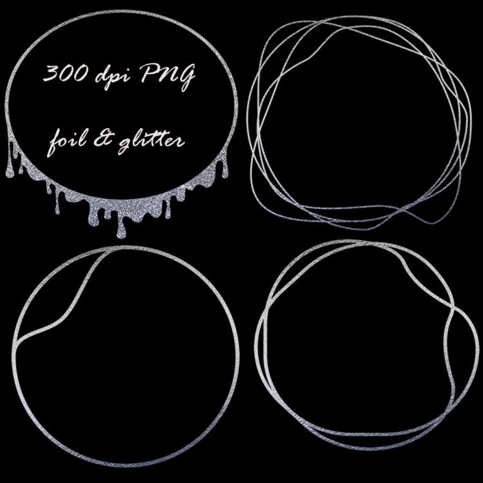 Silver Round Frames Clipart Silver Circles Clipart Circle - Etsy