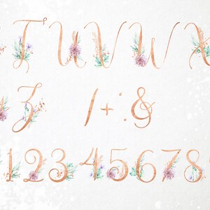Rose Gold Letters With Watercolor Floral Elements, Rose Gold Alphabet ...