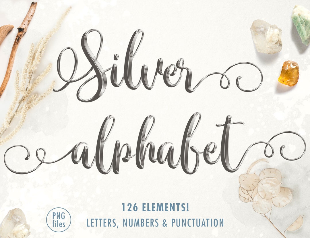 Liquid Silver Alphabet Clipart: PNG Letter Overlays (digital Download ...