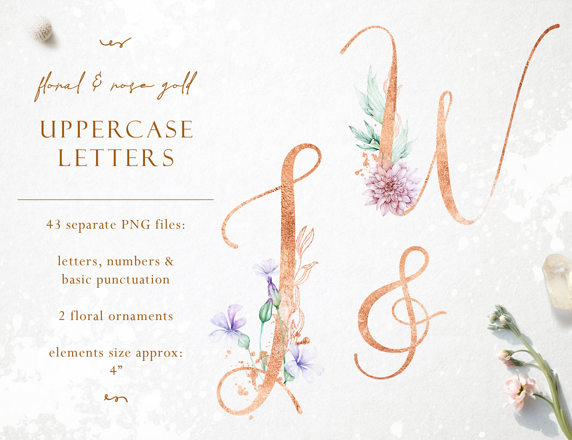 Rose Gold Letters With Watercolor Floral Elements Rose Gold - Etsy