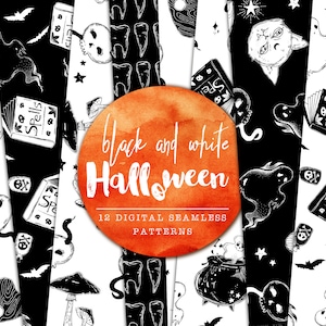 Halloween Seamless Patterns, Black and White Halloween Digital Papers ...