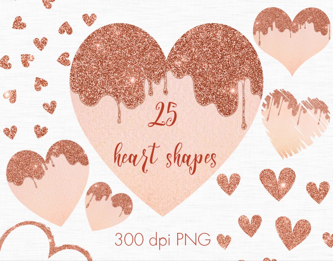 Rose Gold Heart Clipart, Rose Gold Design Elements Clipart, Rose Gold ...