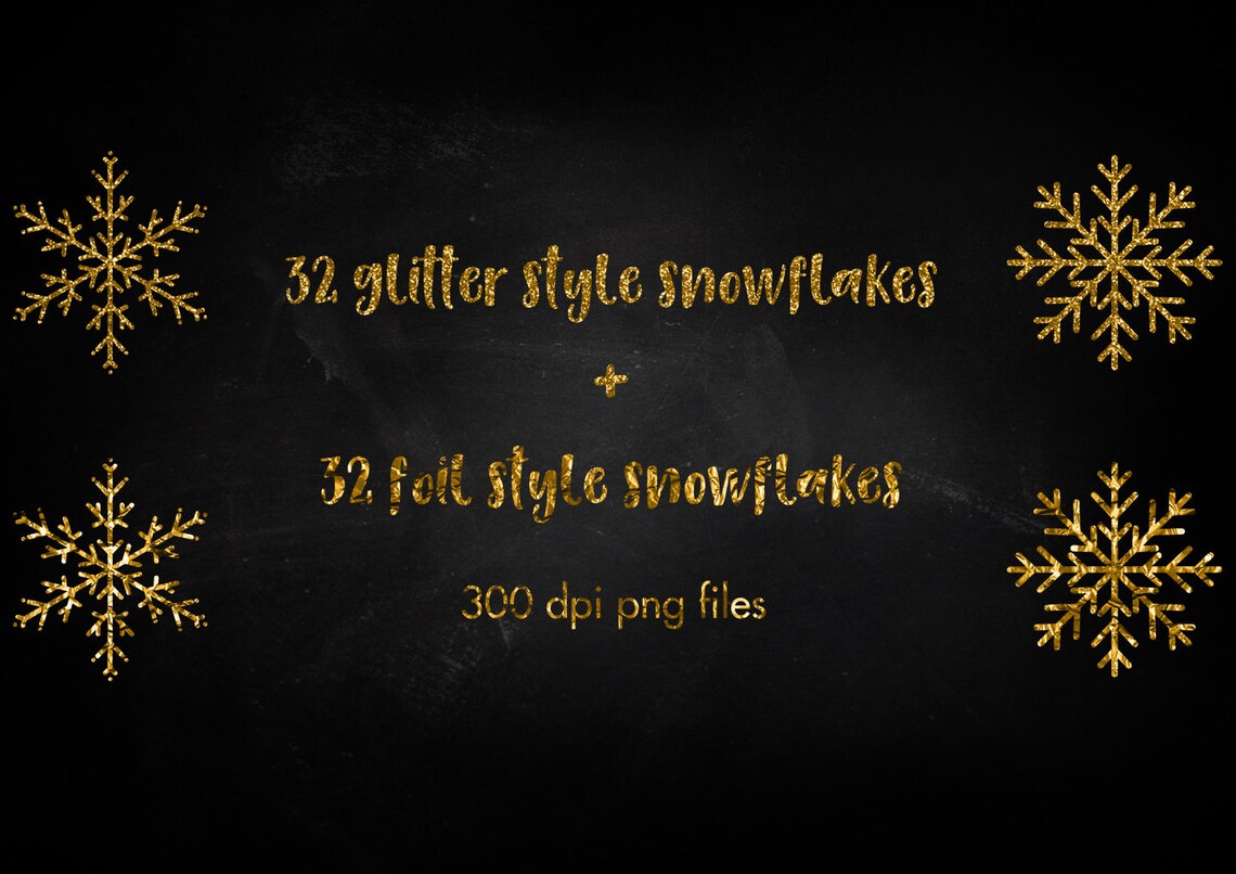 Gold Snowflakes Clipart Gold Glitter Snowflakes Gold Foil - Etsy