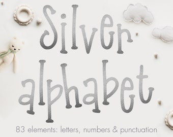 Silver Alphabet Clipart, Silver Foil Alphabet Clip Art, Silver Font ...
