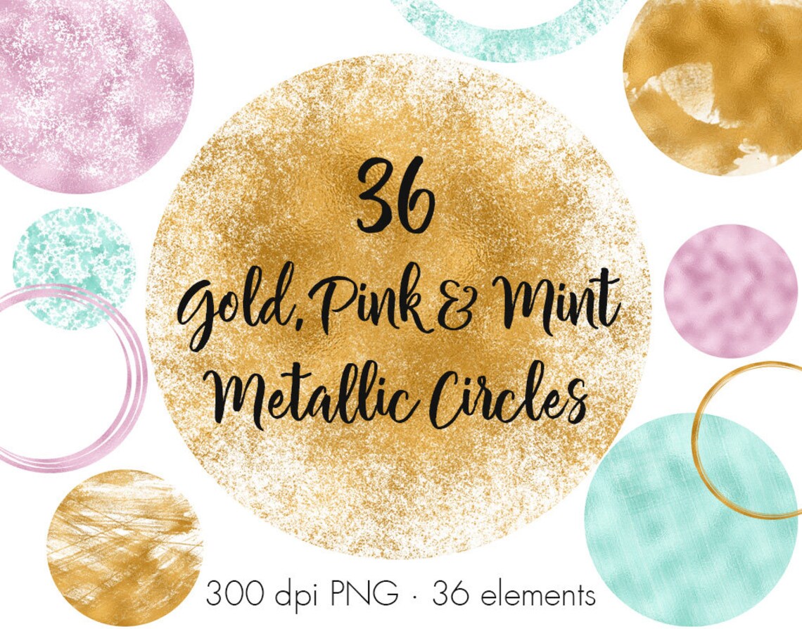 Metallic Circles Clipart, Gold Foil Circles, Mint Green Circles, Pink ...