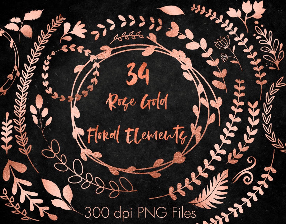 Rose Gold Floral Clipart, Rose Gold Design Elements, Rose Gold Leaves ...