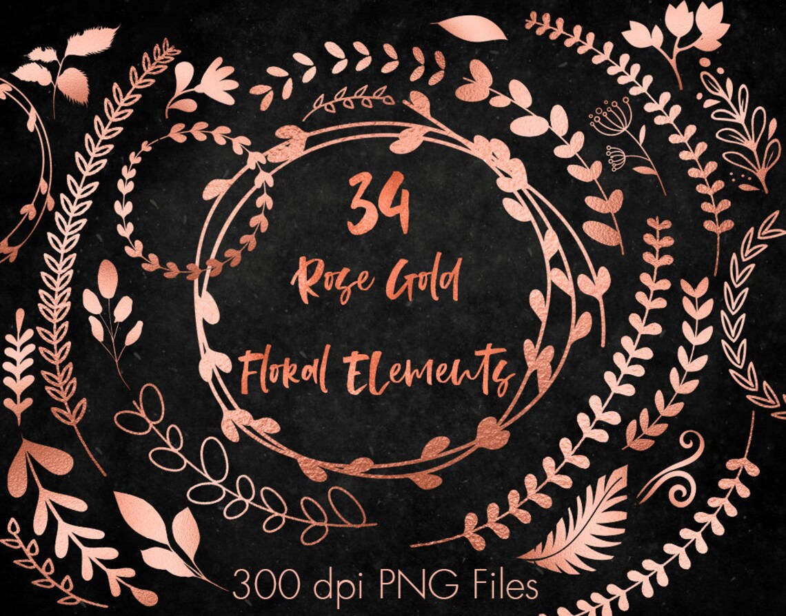 Rose Gold Floral Clipart Rose Gold Design Elements Rose Gold - Etsy