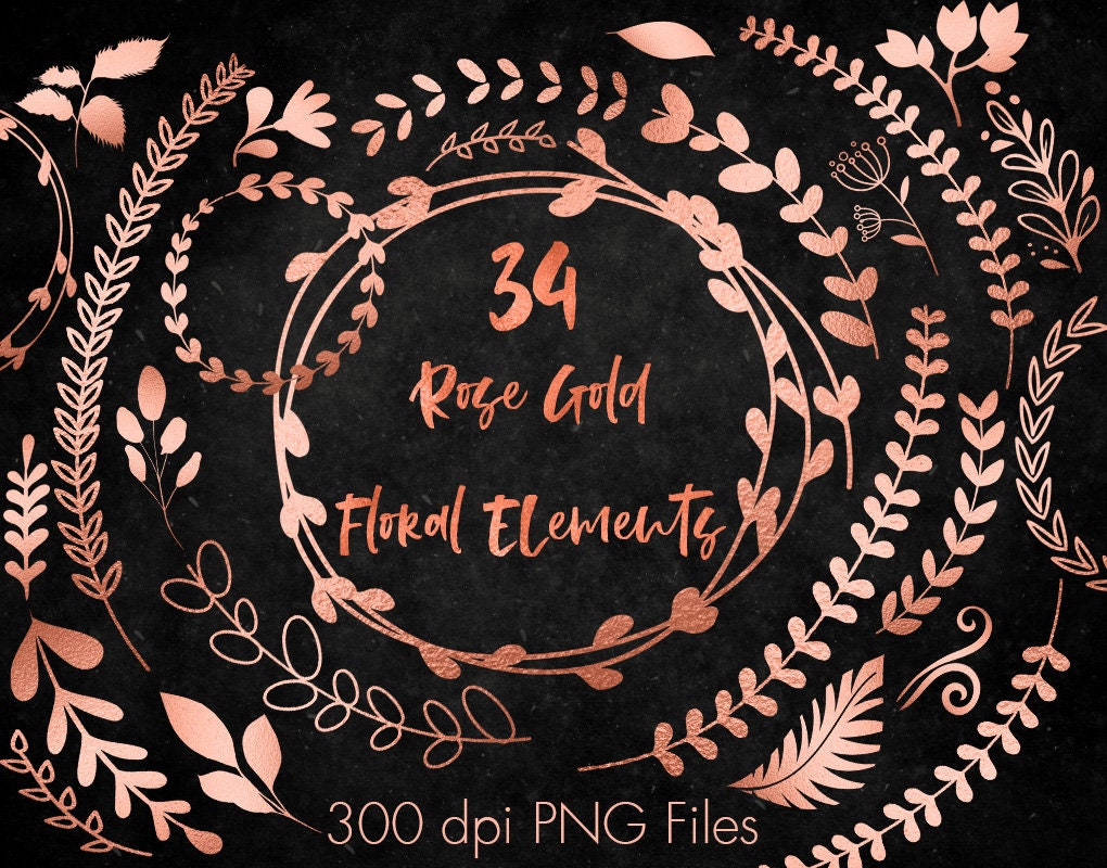 Rose gold floral clipart Rose gold design elements Rose gold | Etsy