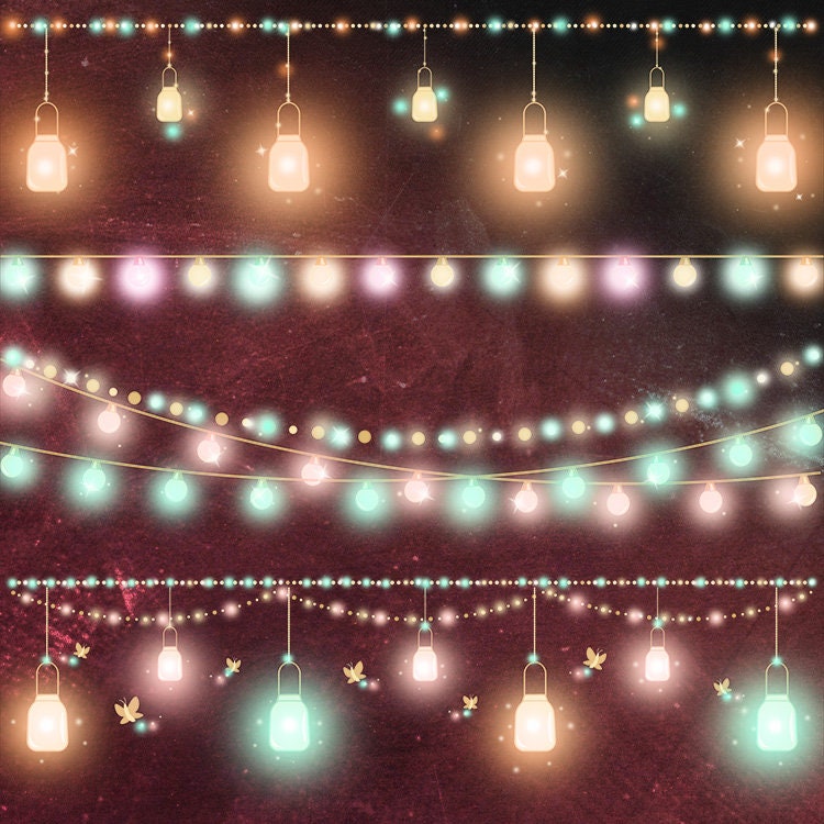 Glowing Party Lights, Bunting Lights Overlays, String Lights Clipart ...