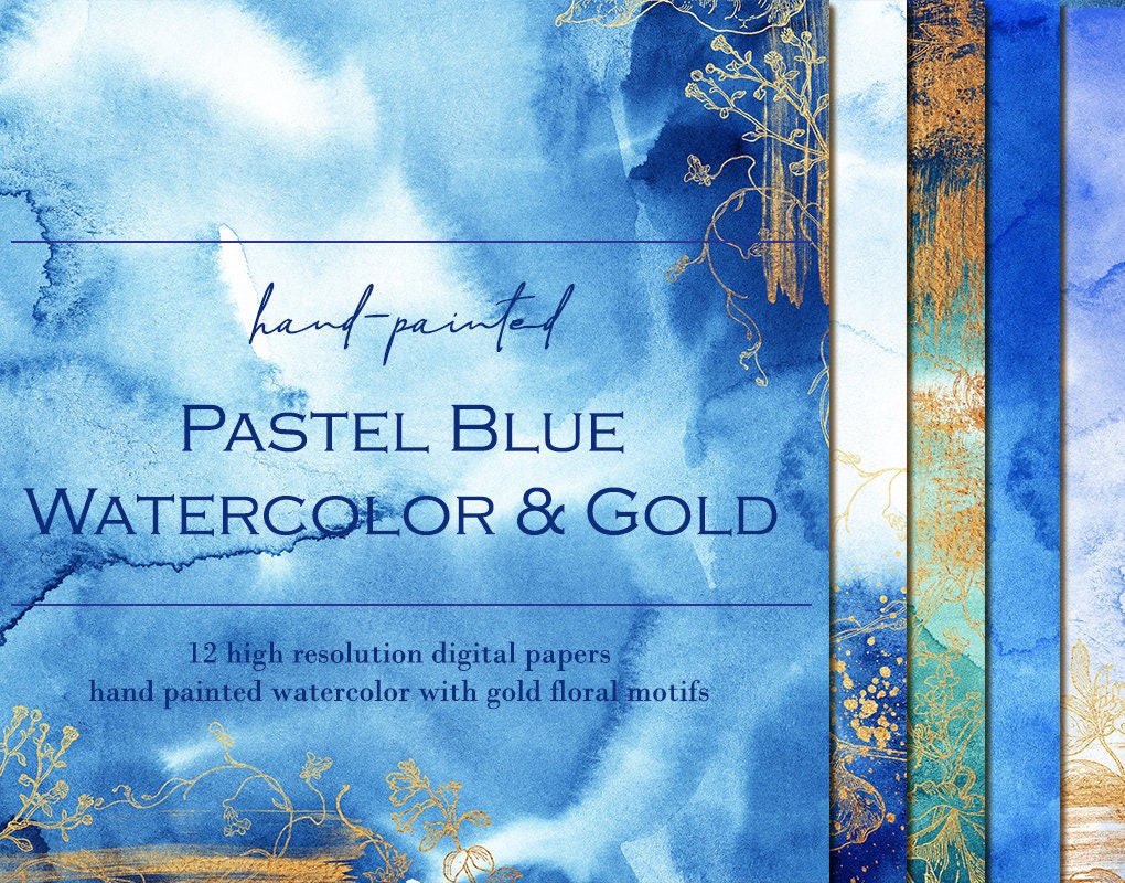 Gold Floral Watercolor Digital Paper, Watercolor Paper Clipart, Gold ...