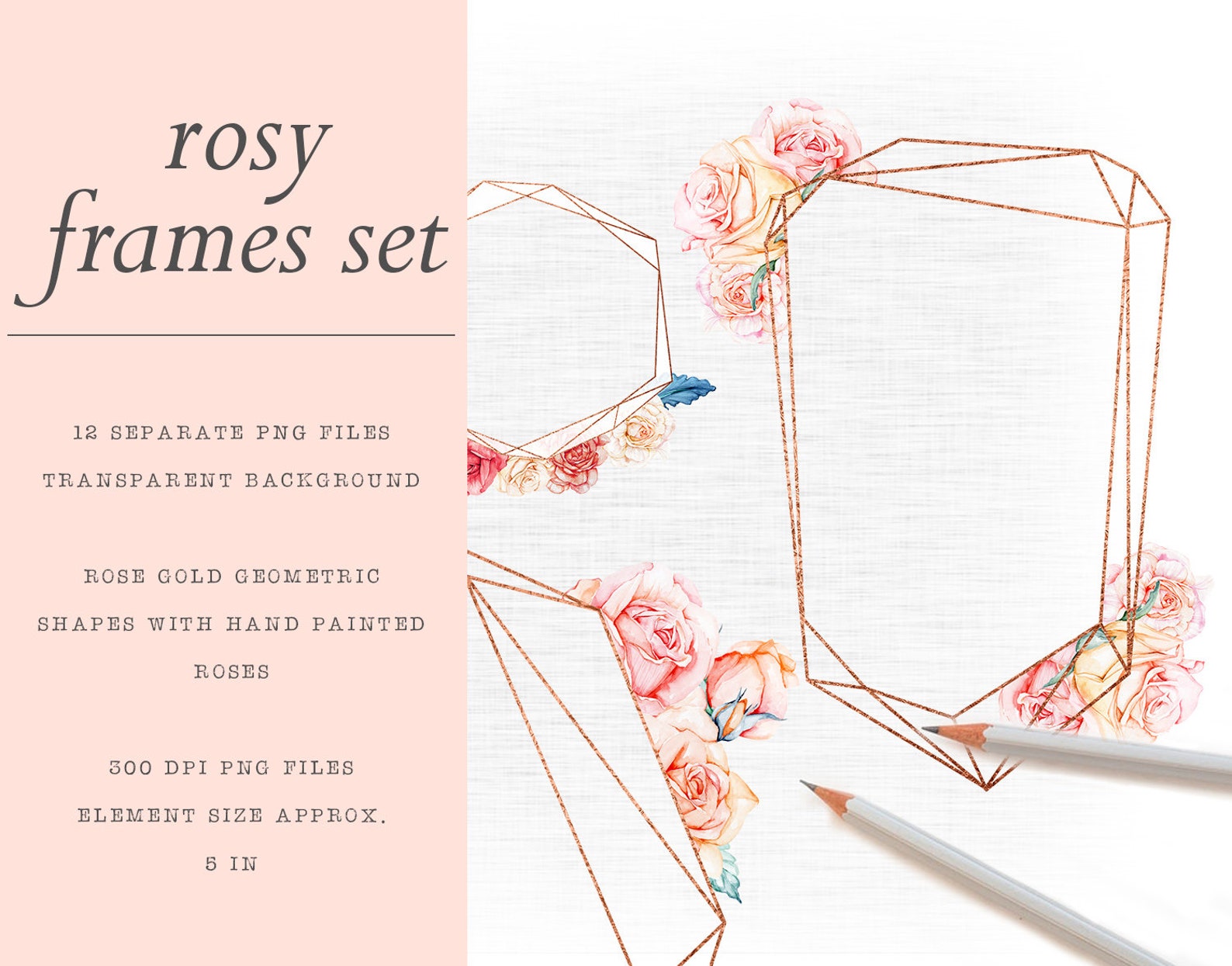 Rose Gold Frames With Roses Rose Gold Geometric Frames - Etsy