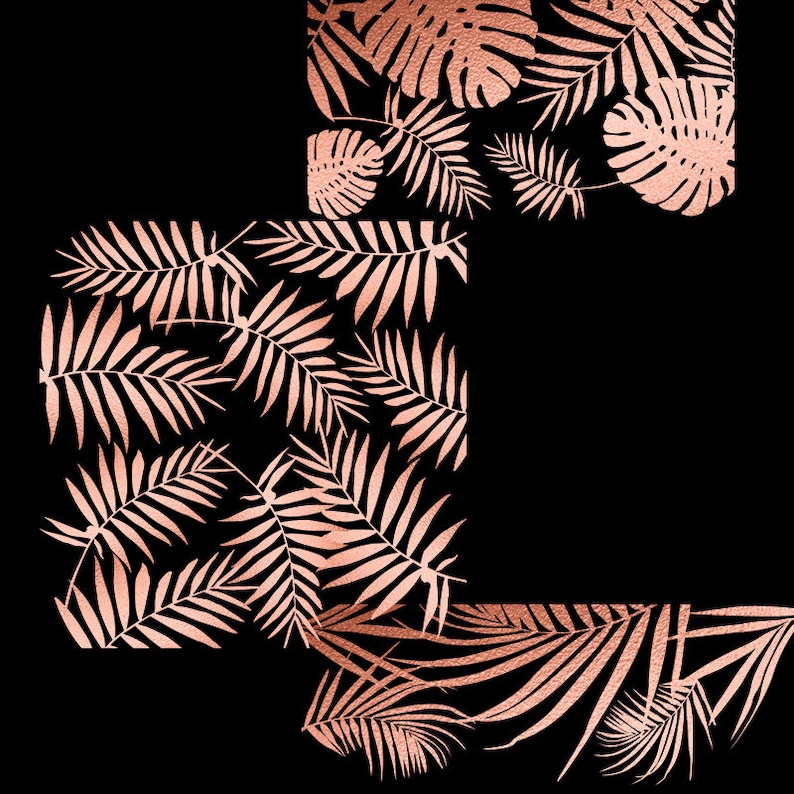 Rose Gold Palm Leaves Overlays, Rose Gold Leaf Clipart, Tropical ...