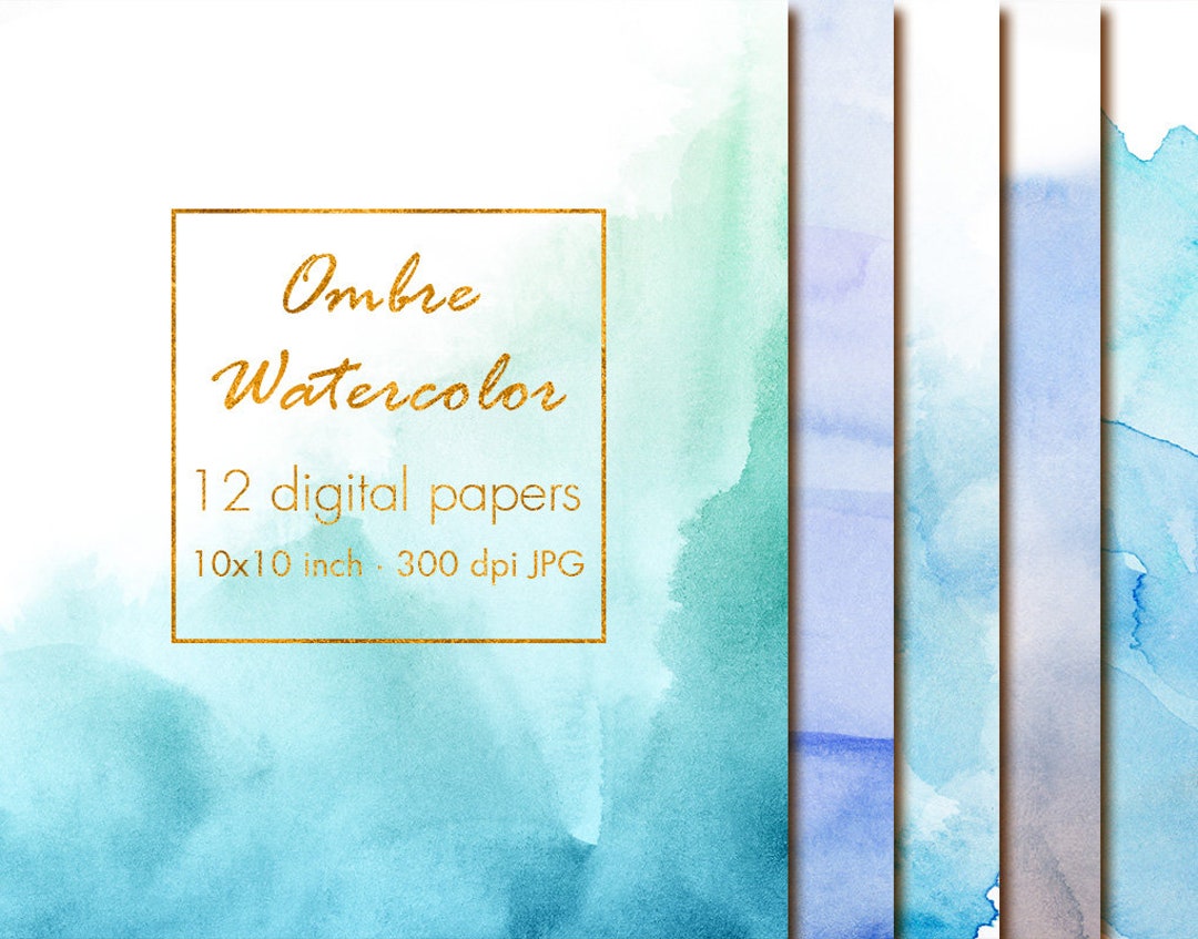 Blue Ombre Watercolor Digital Paper, Watercolor Texture, Watercolor ...