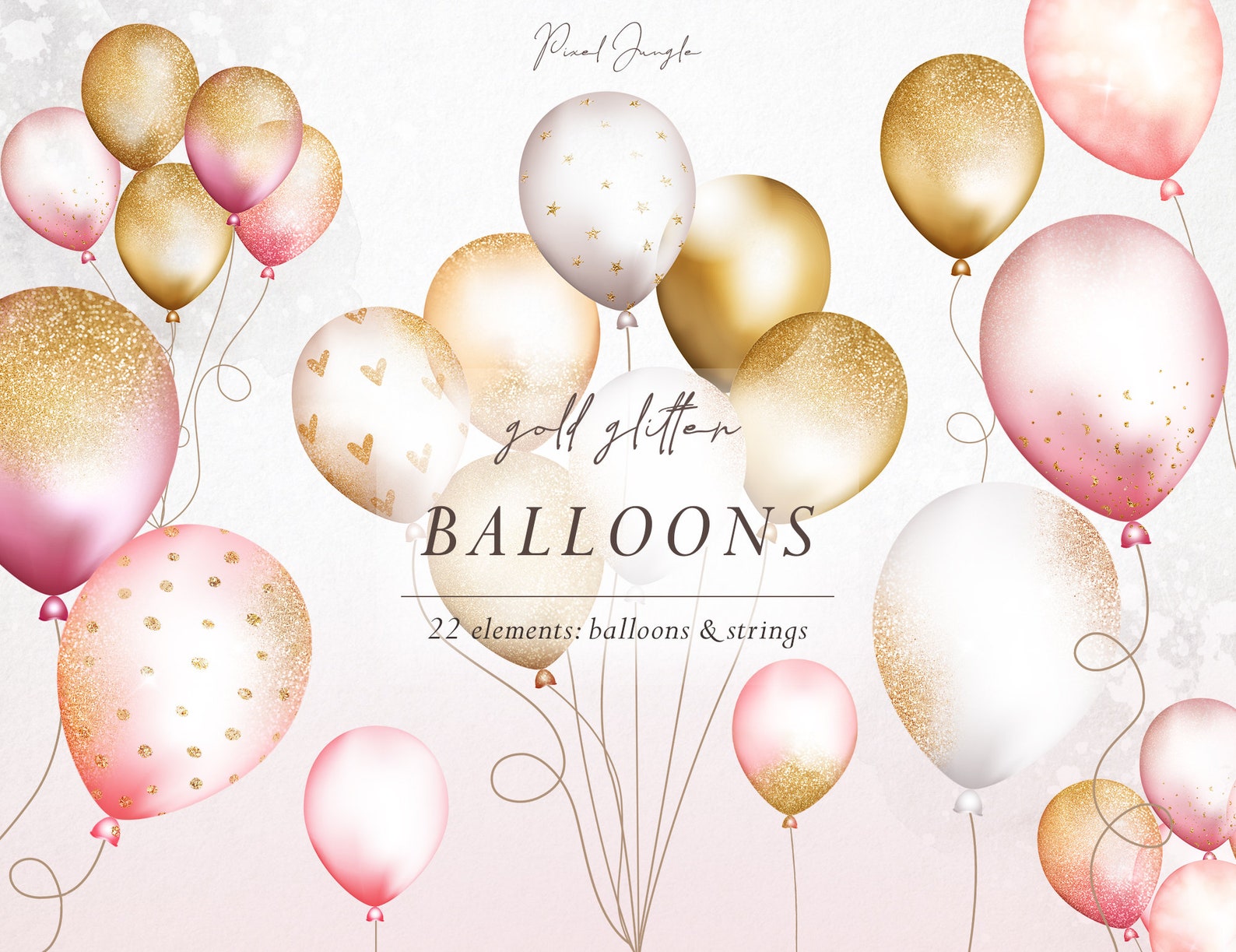 Pink and Gold Balloon Clipart, Gold Balloons, Pink Balloons, Gold ...