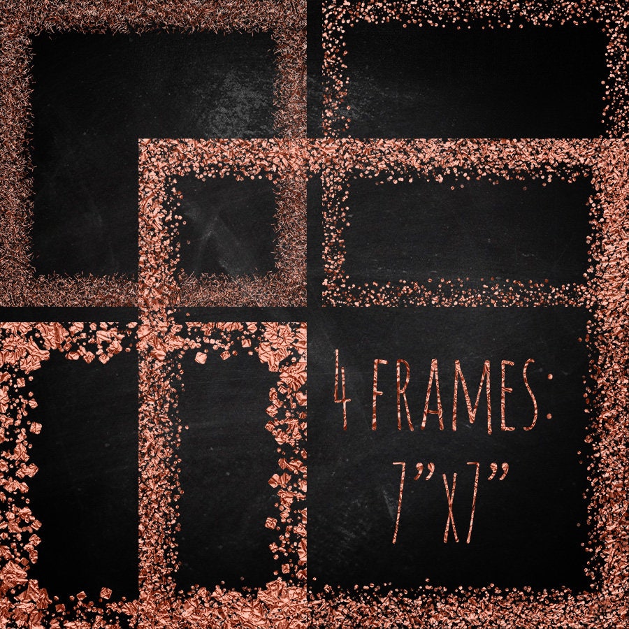 8 Rose gold confetti frames pack clip art set rose gold foil | Etsy