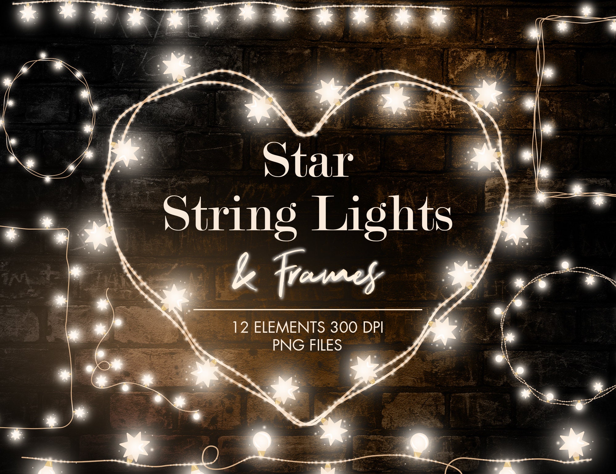 Star String Lights and Frames Clipart Winter String Lights - Etsy