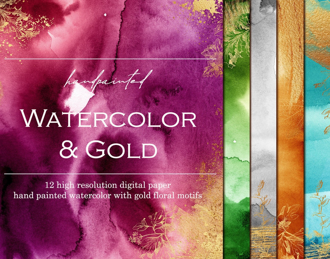 Watercolor and Gold Digital Paper Clipart, Watercolor Digital Papers ...