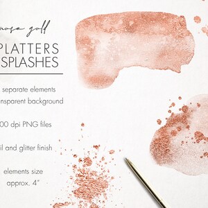 Rose Gold Glitter Brush Strokes Clipart: Metallic Design Elements (PNG ...