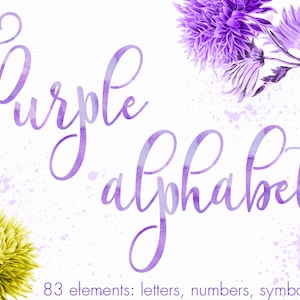 Purple Watercolor Font, Watercolor Alphabet Clipart, Watercolor Letters ...