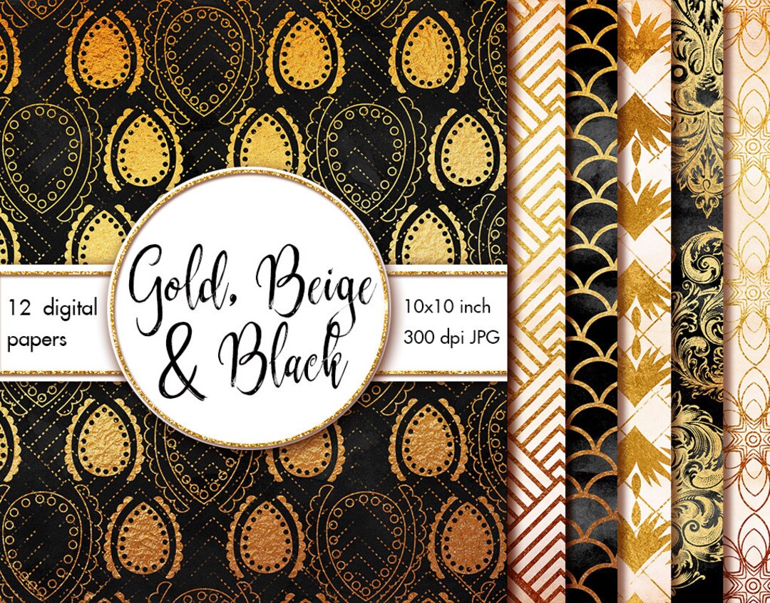 Gold Black Digital Paper Clipart, Gold Papers, Gold Digital Paper Clip ...