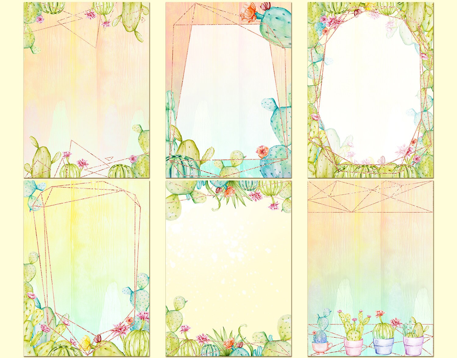 Cactus Digital Paper Pack 5x7 Papers Floral Papers Floral - Etsy