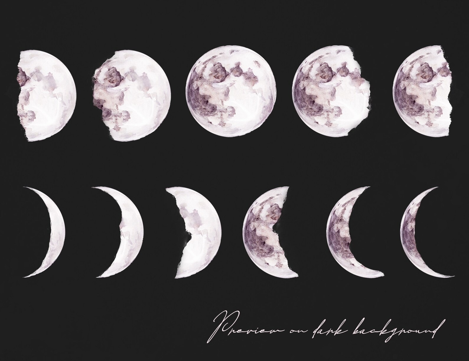 Watercolor Moon Phases Moon Clipart Watercolor Moon - Etsy