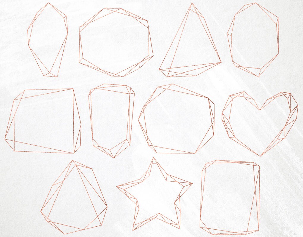 Rose Gold Crystal Frames Clipart Rose Gold Geometric Frames | Etsy UK