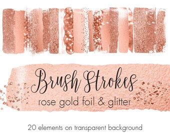 Pink Brush Strokes Clipart / Rose Gold Brush Strokes Clip Art / Digital ...