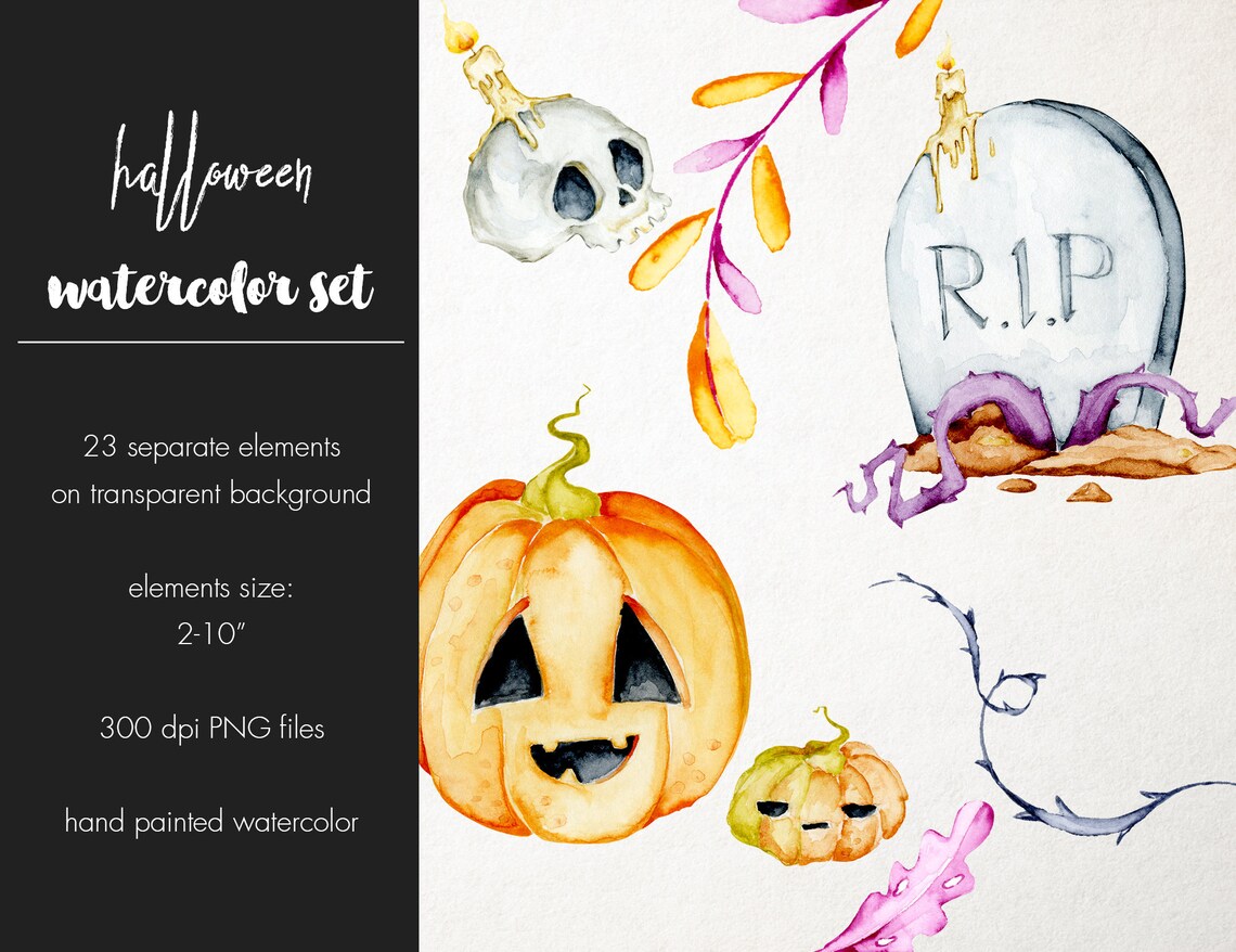 Watercolor Halloween Clip Art Watercolor Pumpkin Autumn | Etsy