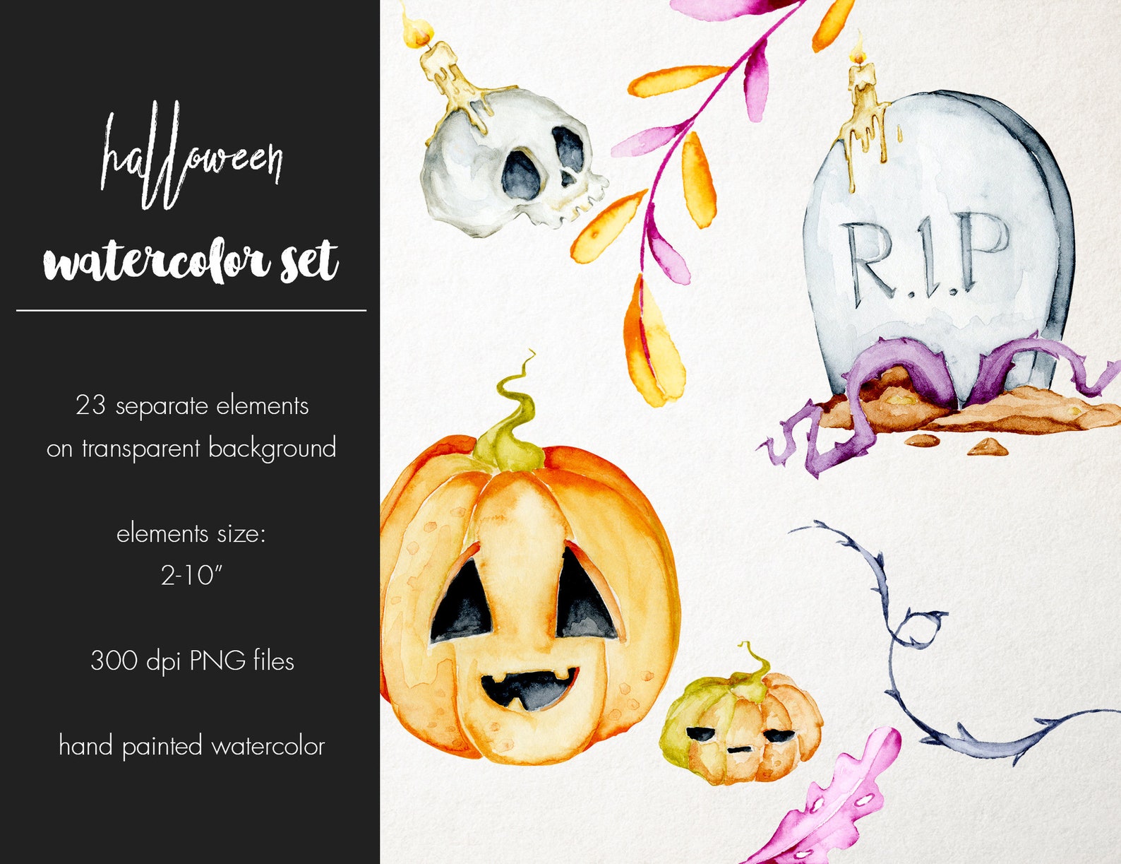 Watercolor Halloween Clip Art Watercolor Pumpkin Autumn - Etsy