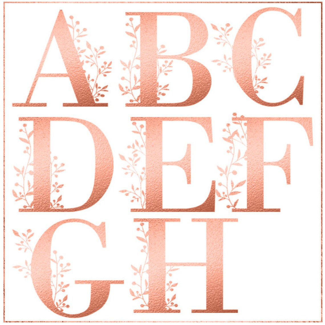 Rose Gold Monogram Alphabet Clipart, Wedding Rose Gold Alphabet, Floral ...