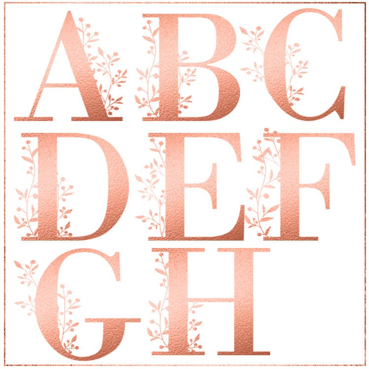 Rose Gold Monogram Alphabet Clipart Wedding Rose Gold - Etsy