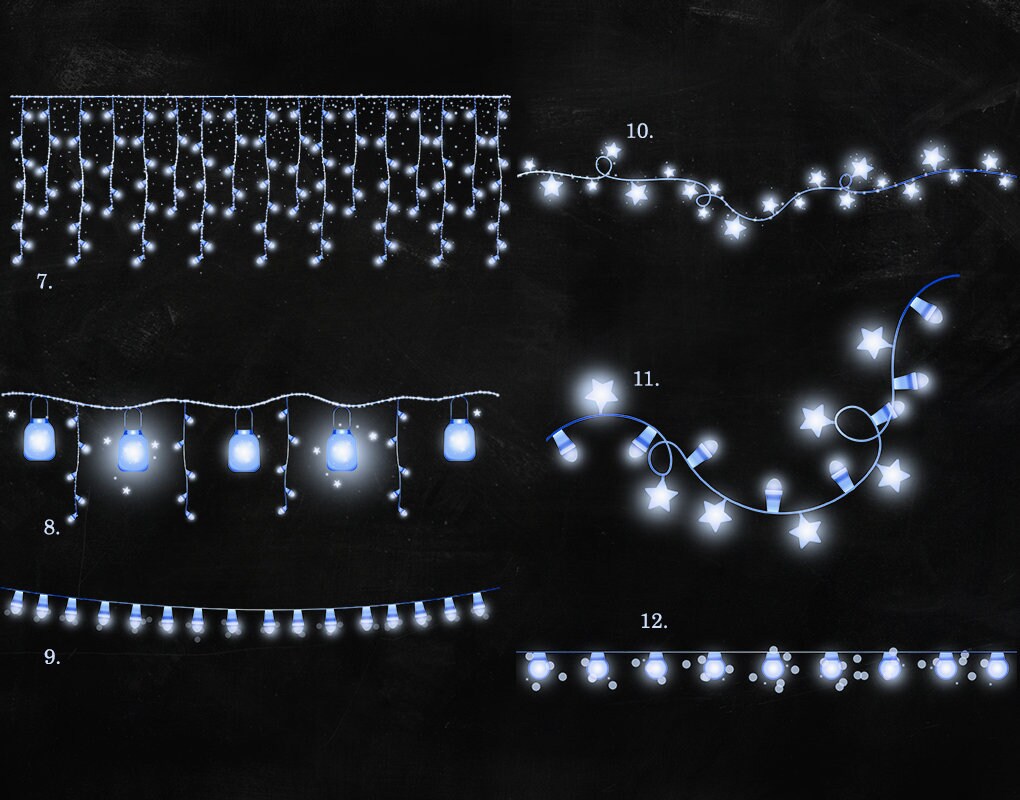 Winter String Lights Overlays String Lights Clipart Winter | Etsy