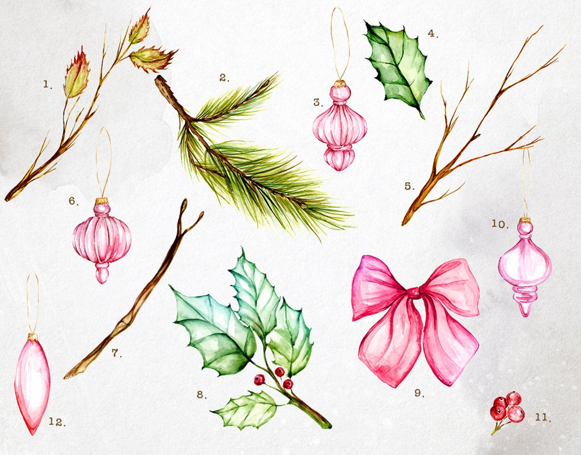 Hand Painted Watercolor Clipart, Christmas Clipart, Watercolour ...