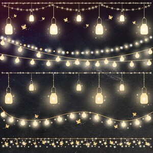 String Lights Clipart, Bunting Lights Overlay, Fairy Lights, Mason Jars ...