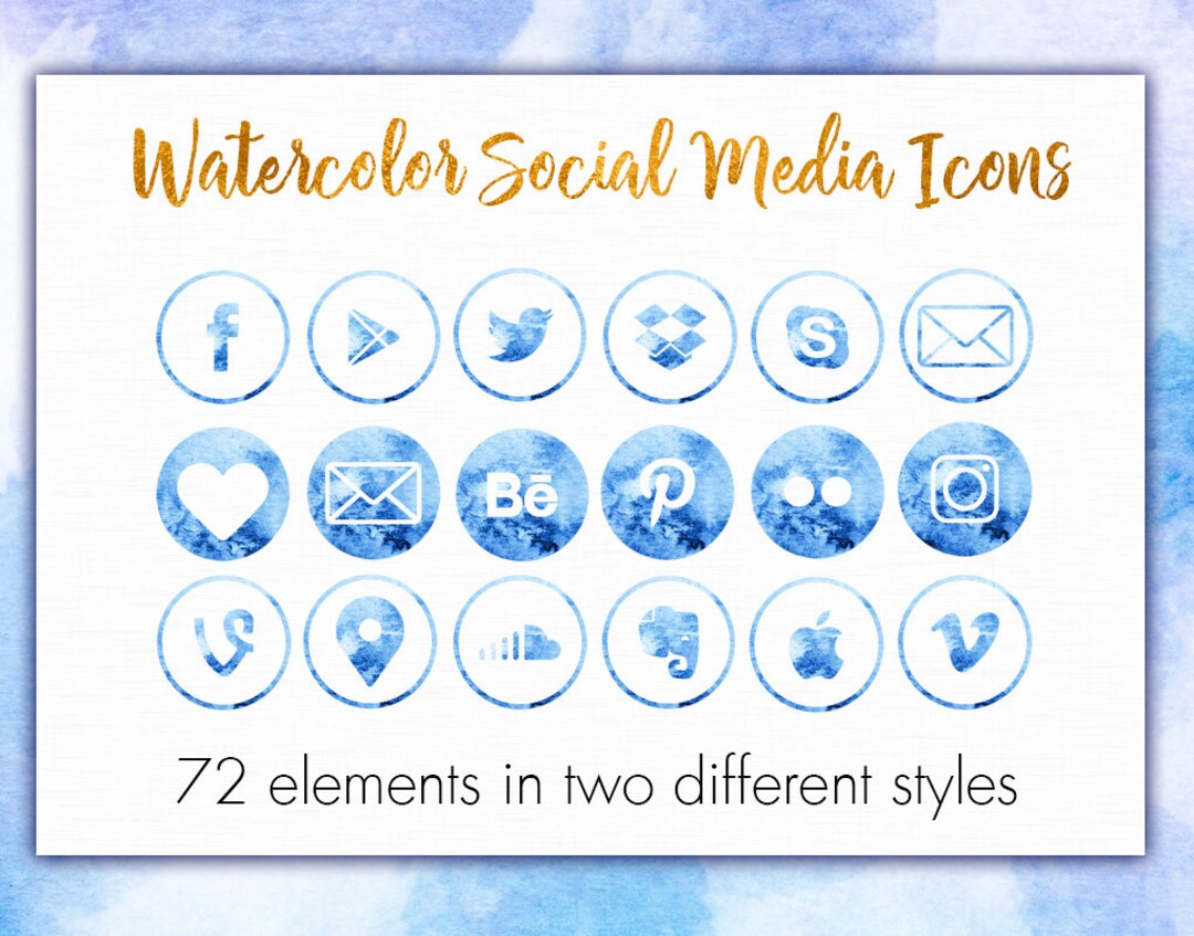 Blue Watercolor Social Media Icons, Watercolor Icons, Social Media ...