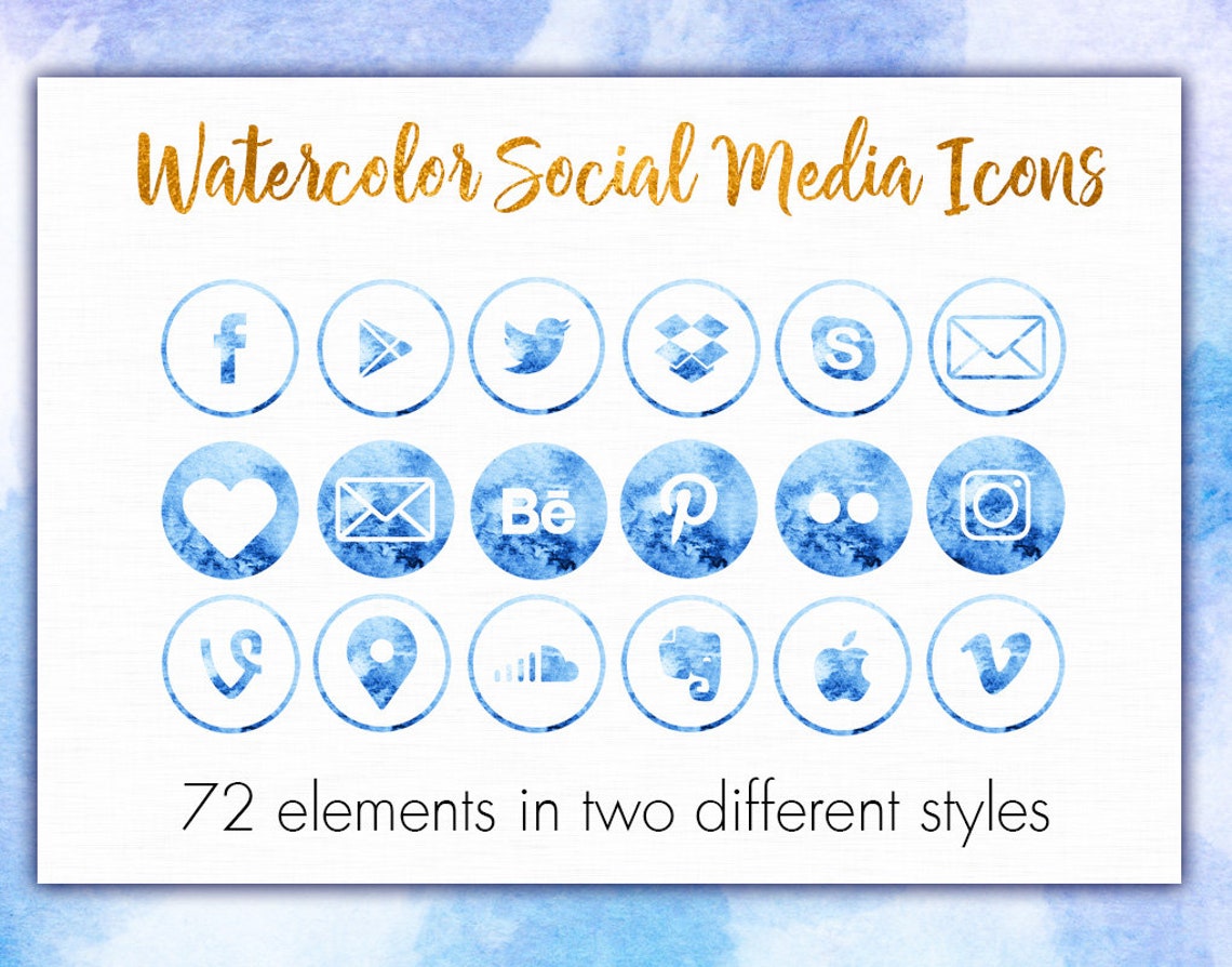 Blue Watercolor Social Media Icons Watercolor Icons Social | Etsy