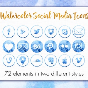 Blue Watercolor Social Media Icons, Watercolor Icons, Social Media ...