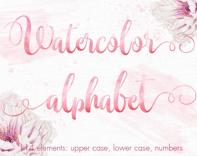 WATERCOLOR CLIPART, Pink Alphabet Clipart, Watercolour Set, Commercial ...