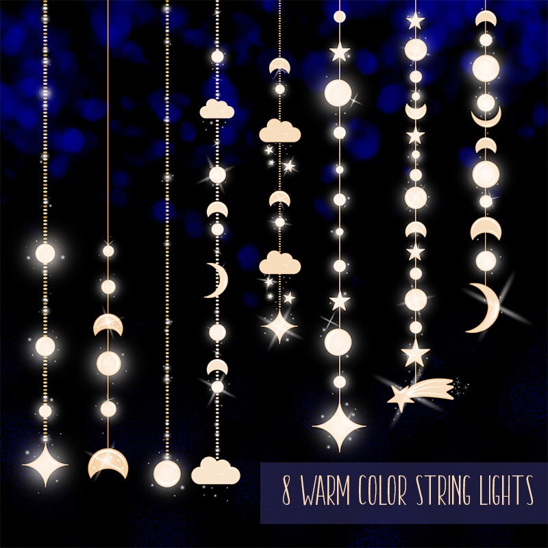 Gold String Lights Clipart Bunting Lights Overlay Fairy - Etsy