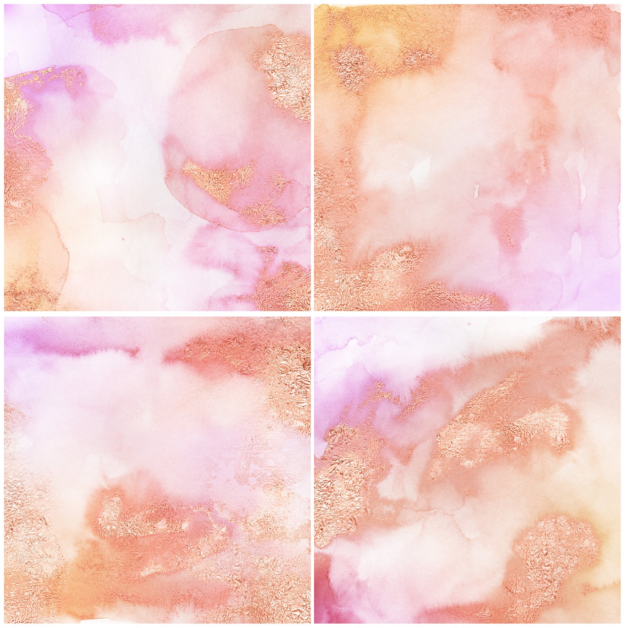 Watercolor Digital Paper With Rose Gold Paint Splatters | Etsy