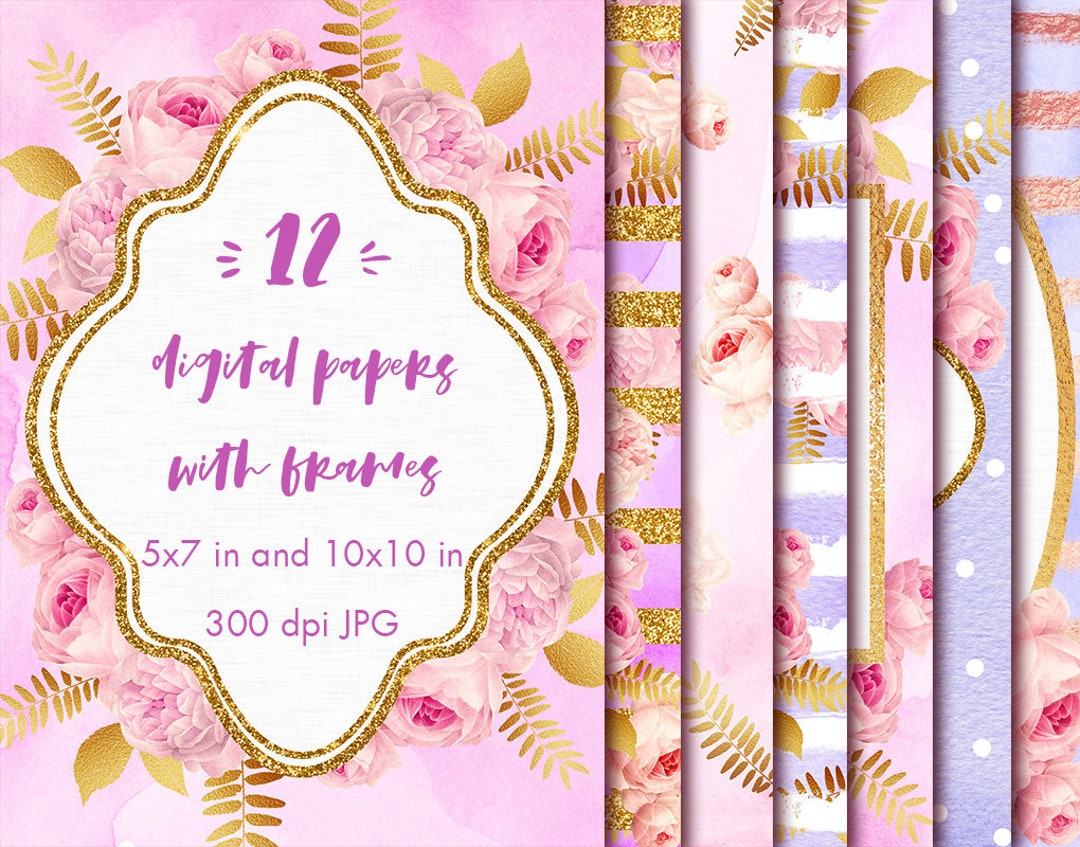 Digital Papers With Frames, 5x7, Floral Digital Paper Clipart ...