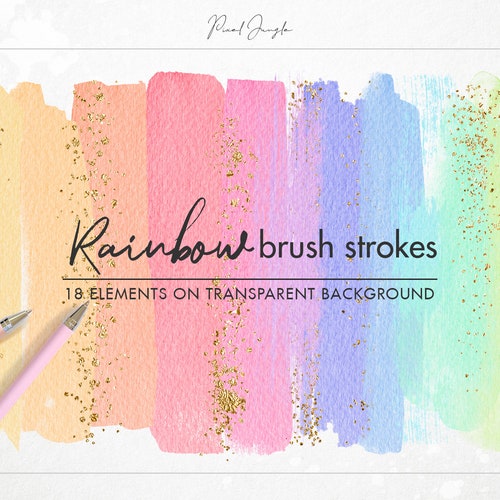 Unicorn Watercolor Brush Strokes Clipart Rainbow and Gold - Etsy
